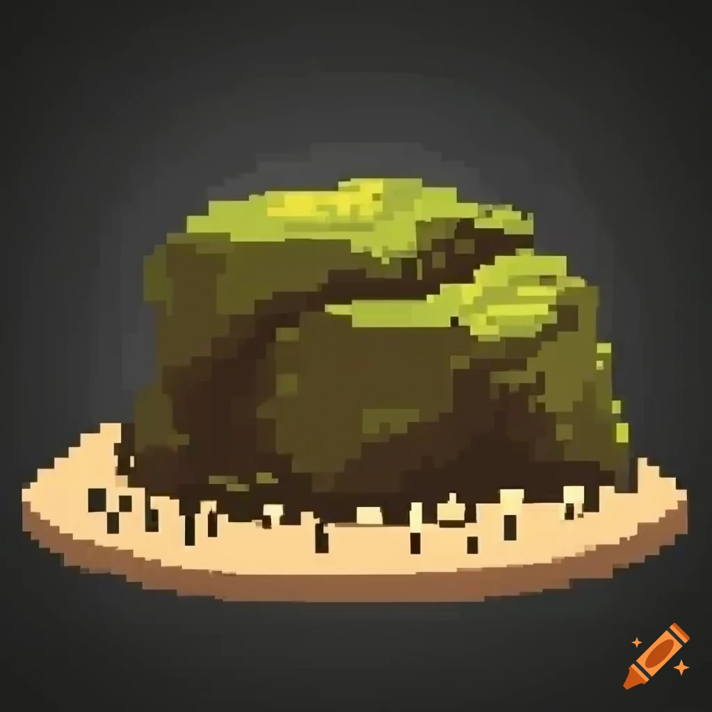 Detailed side view of moss-covered boulder in pixel art on Craiyon