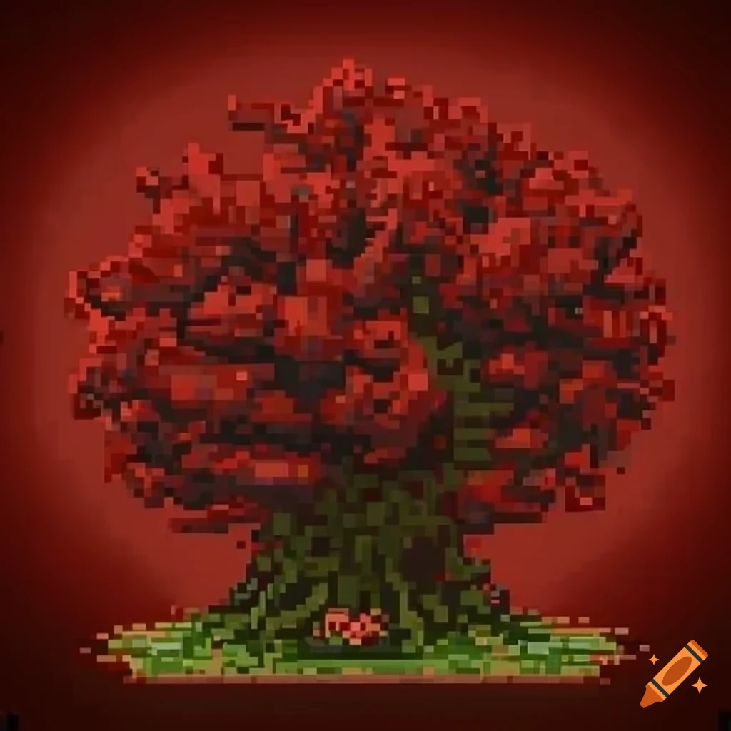 Detailed pixel art of a red fantasy shrub on Craiyon