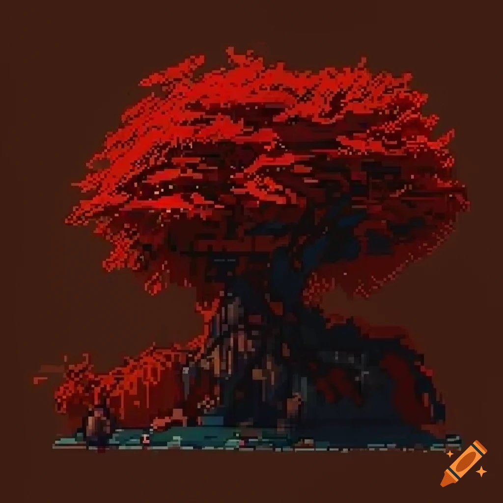 Detailed pixel art of a red fantasy shrub on Craiyon