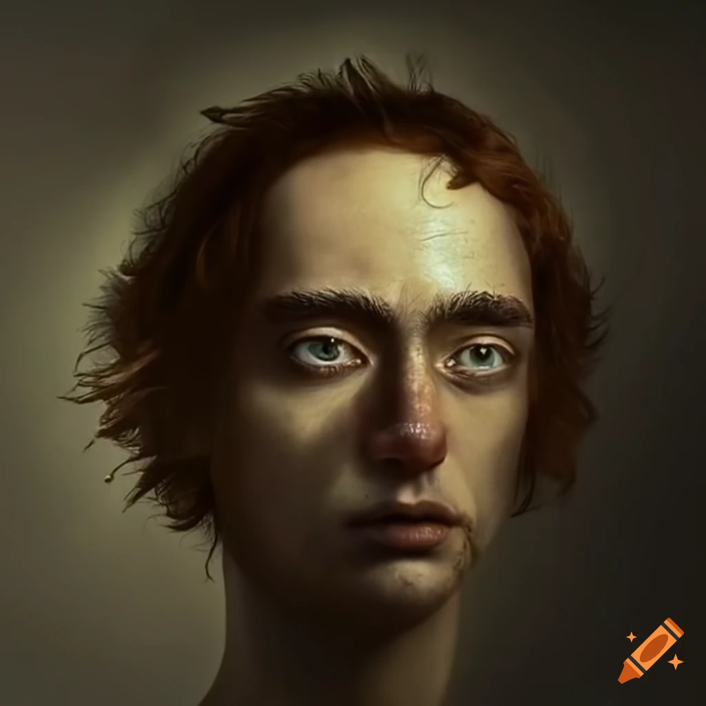 Introspective man discovering his past through a surreal self-portrait ...