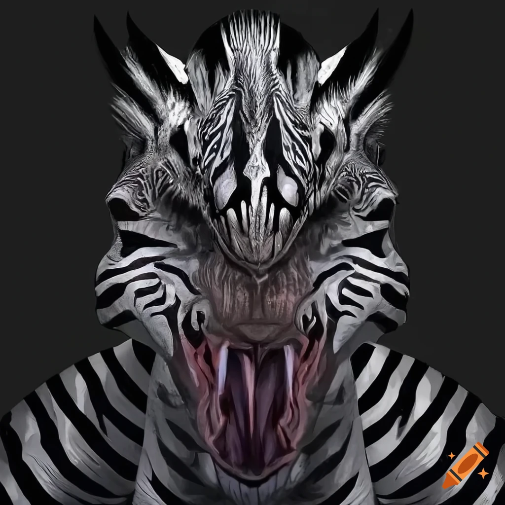 Beautiful dragon with black and white zebra stripes and expressive ...