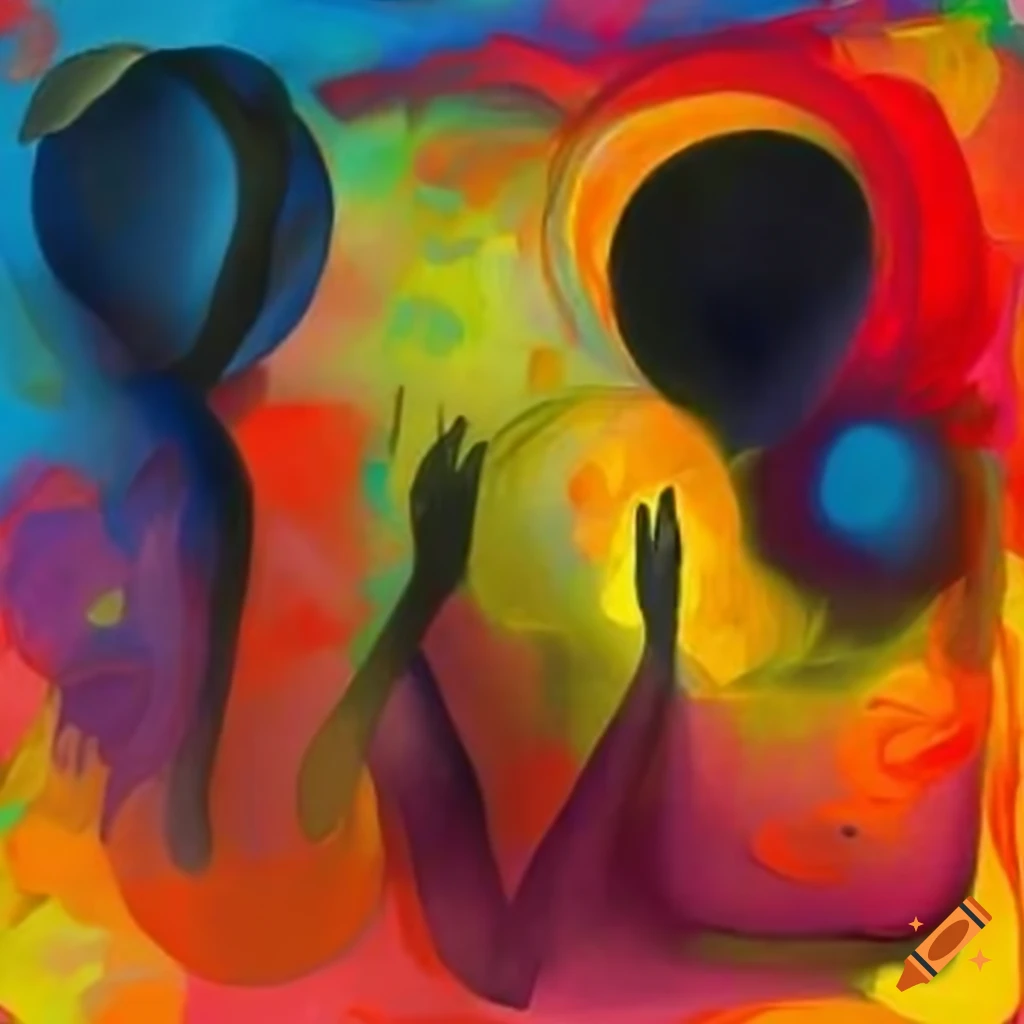 Abstract painting of non-human forms with dark tones and an unsettling ...