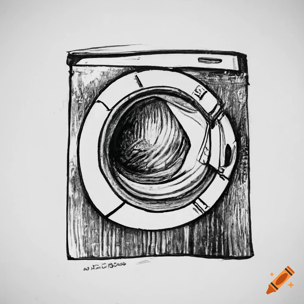 Artistic pencil drawing of a washing machine on Craiyon