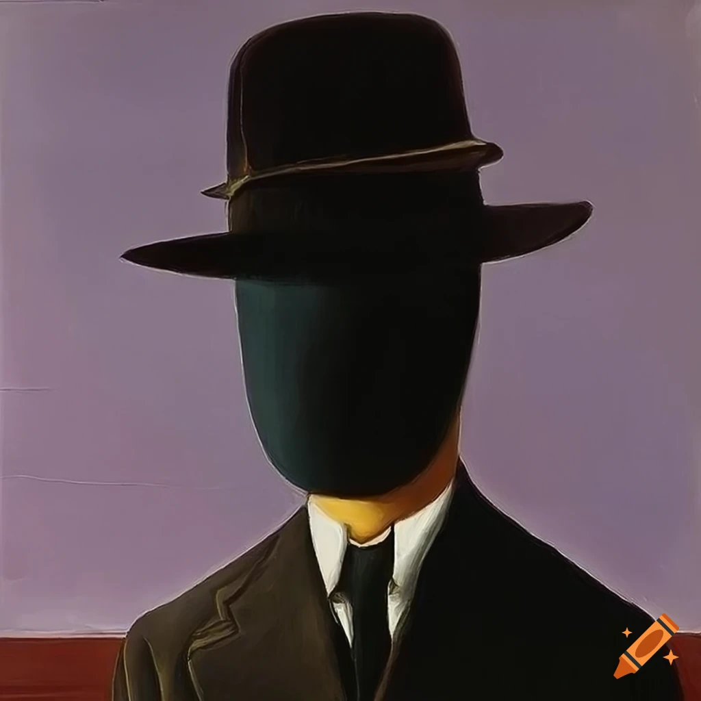 Iconic silhouette with hat painting by rene magritte on Craiyon