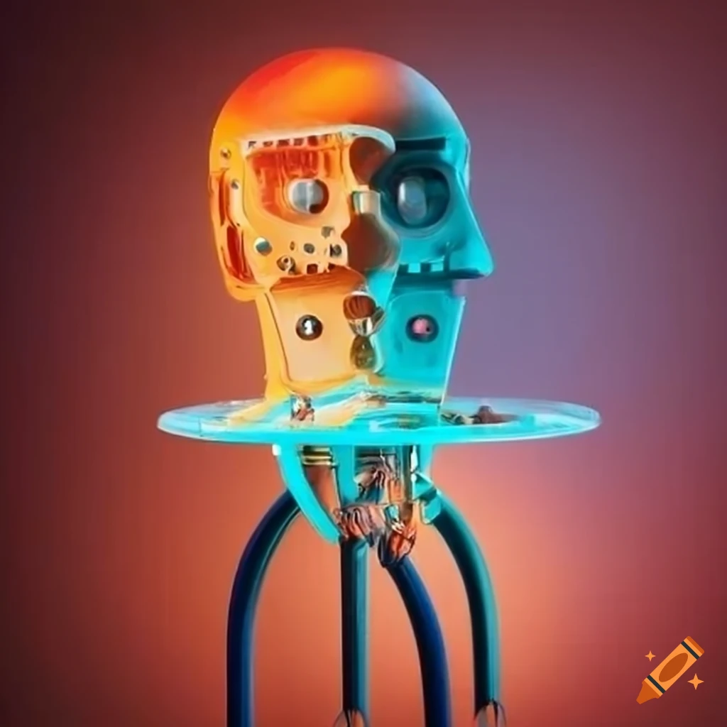 Surrealist puzzle machine system with glass, copper, and plastic on Craiyon