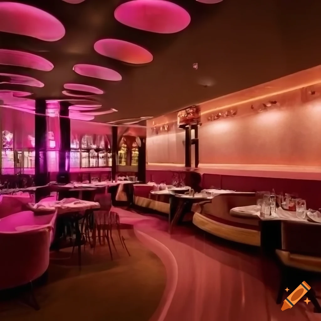 Warm and cozy restaurant ambiance with a pink hue on Craiyon