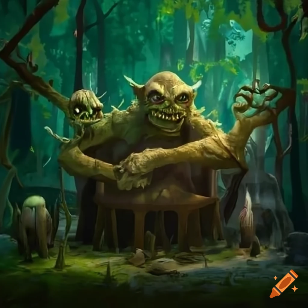 Living room made of goblins and forest on Craiyon