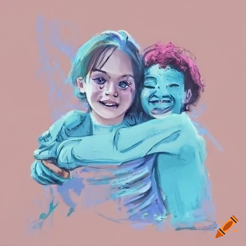 Good friendly neighbors on the street in a blue chalk sketch on Craiyon