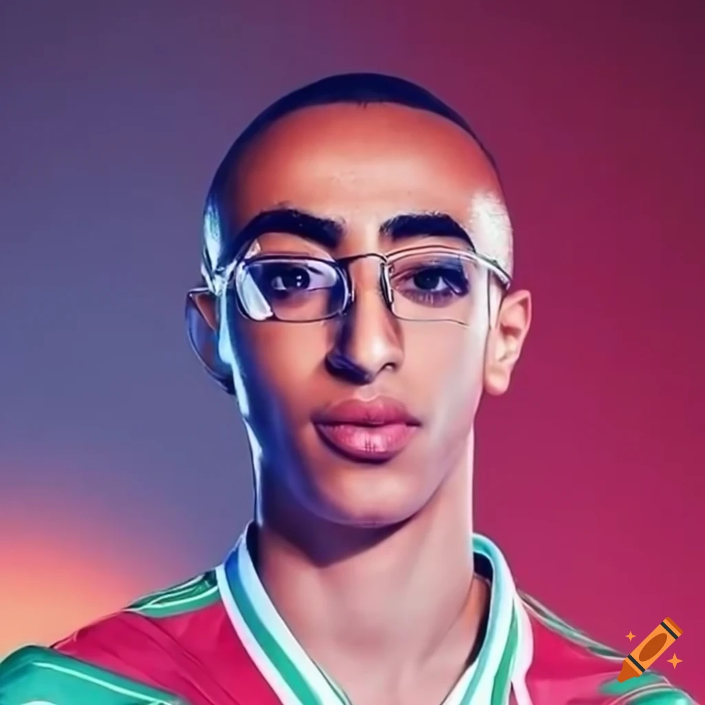 Bilal hassani with a football jersey of the moroccan team on Craiyon