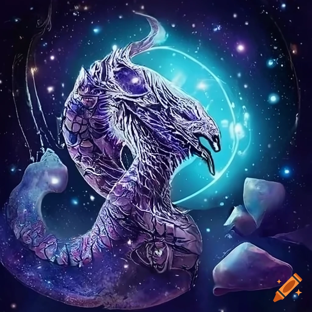 Silver zodiac animal in a galaxy full of stars and meteors on Craiyon