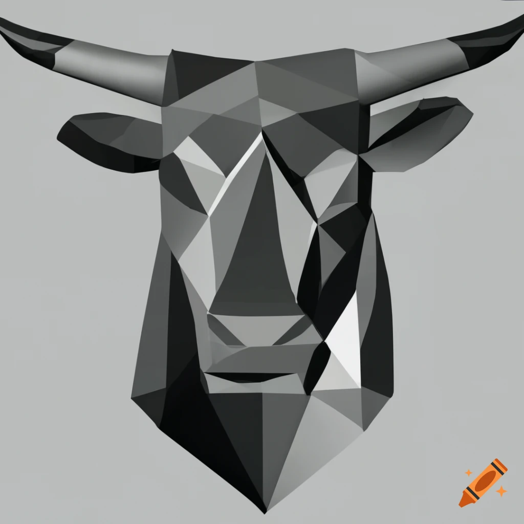Geometric black and white low poly bull head template on Craiyon