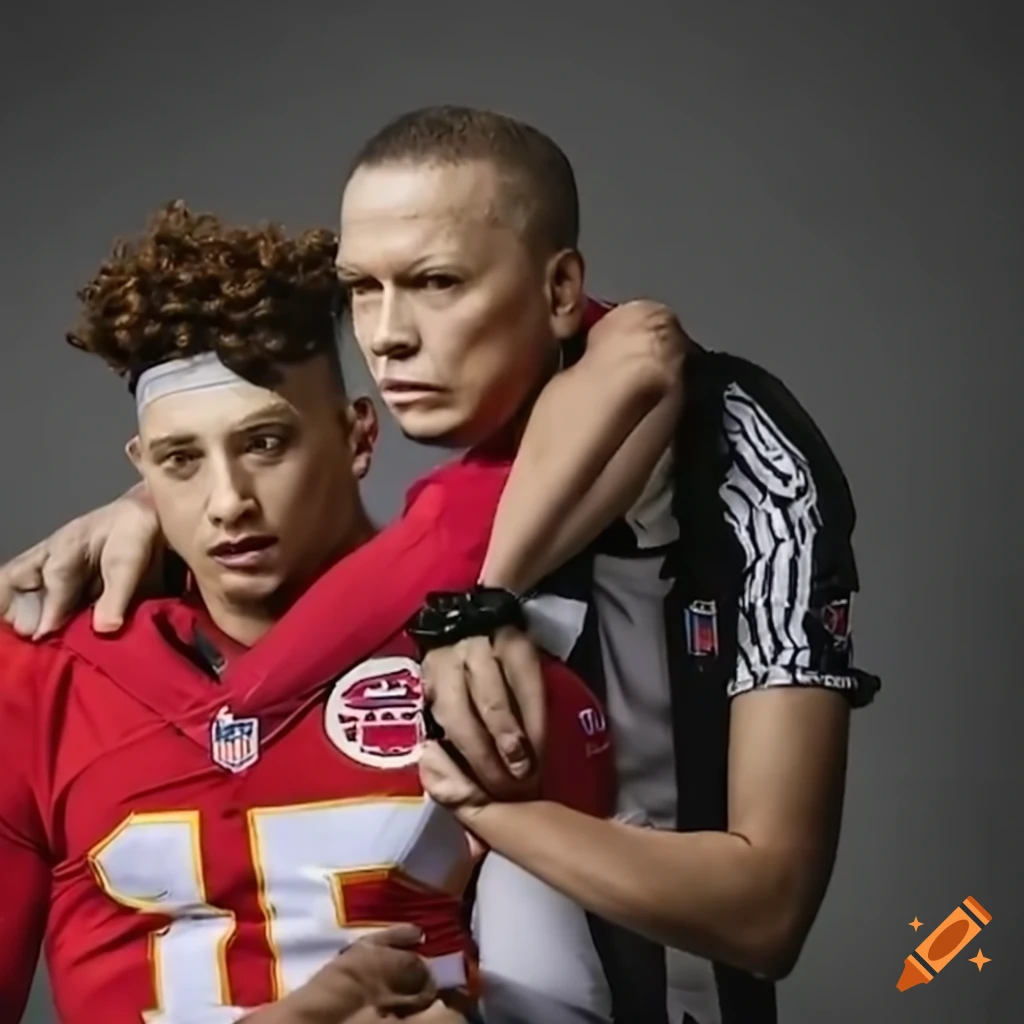 Patrick Mahomes and an NFL referee having a friendly interaction on Craiyon