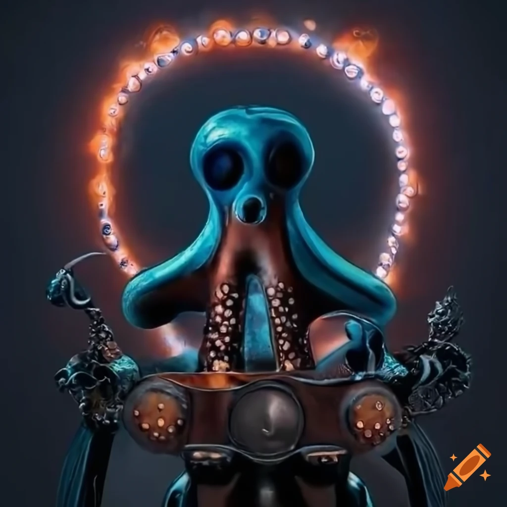 Octopus on a motorcycle wearing a leather jacket on Craiyon
