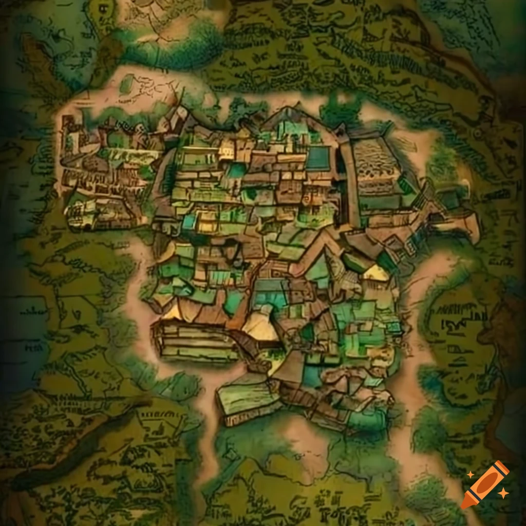 Map of a village surrounded by forest on Craiyon