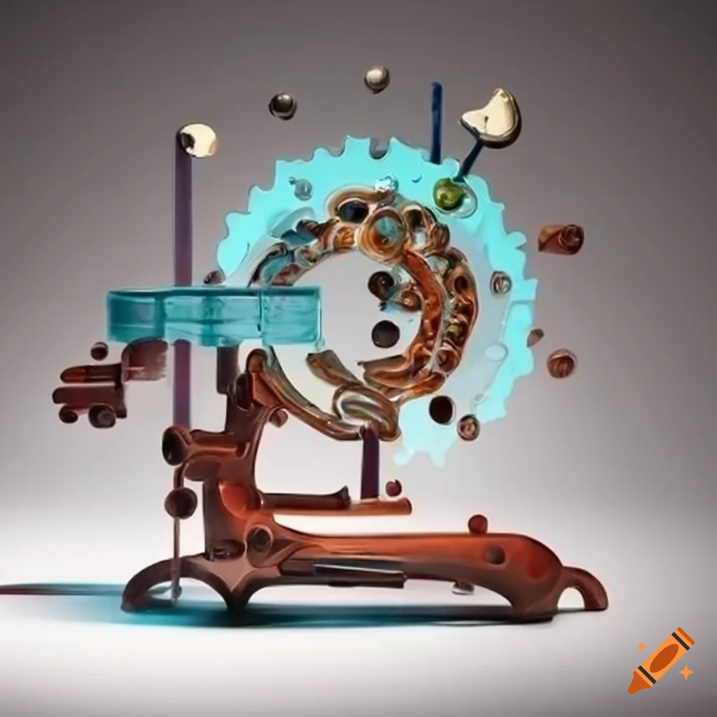 Surrealist puzzle machine system with glass, copper, plastic on Craiyon