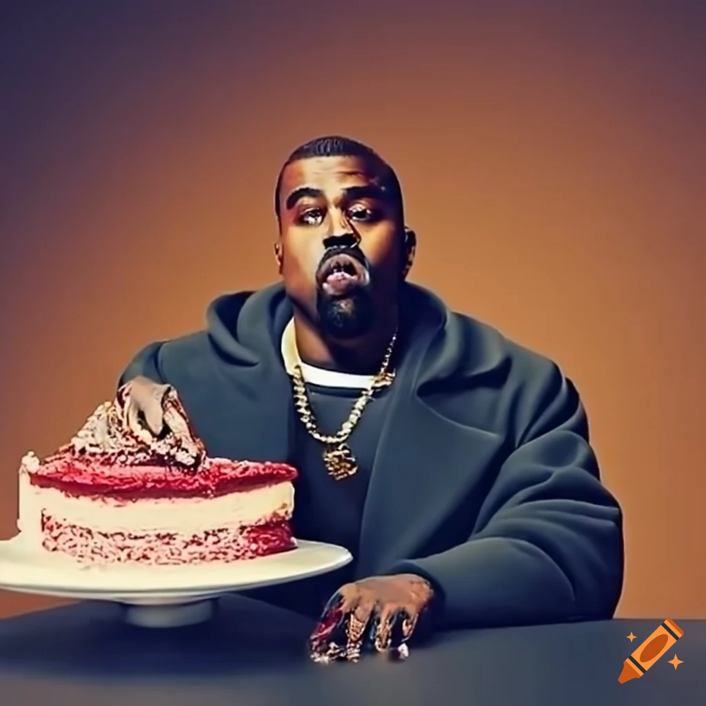 Kanye west enjoying a piece of cake on Craiyon