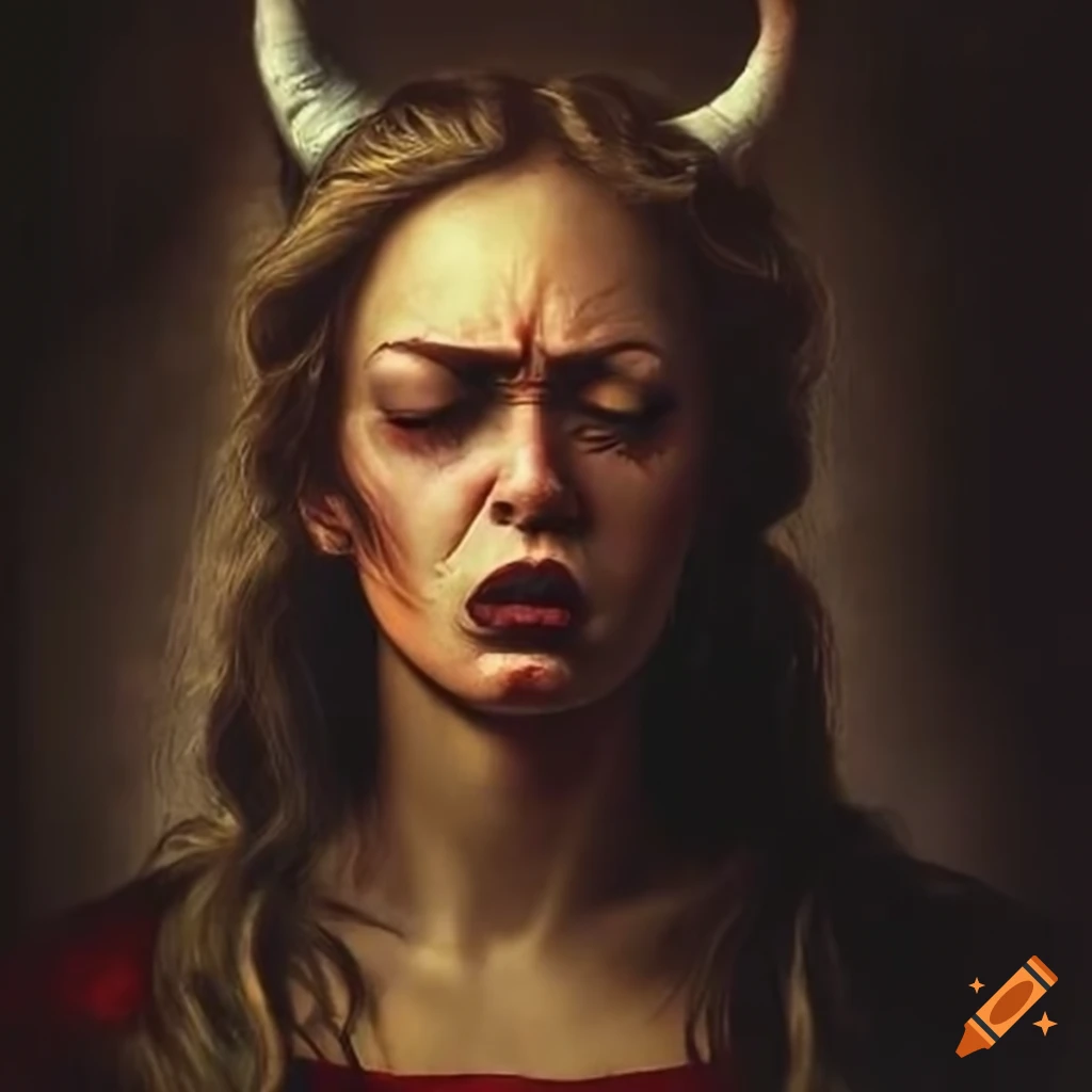 Renaissance devil woman crying on Craiyon