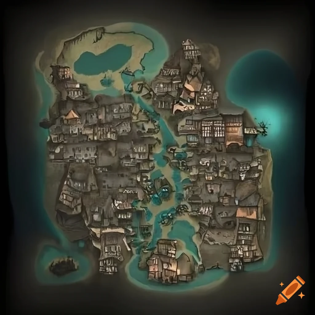 Detailed map of a village with a river on Craiyon