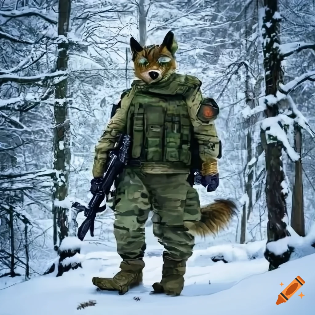 Military soldier in snowy forest on Craiyon