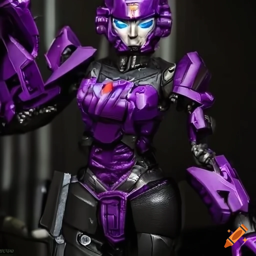 Female transformer in dark purple armor with cute humanoid face in ...