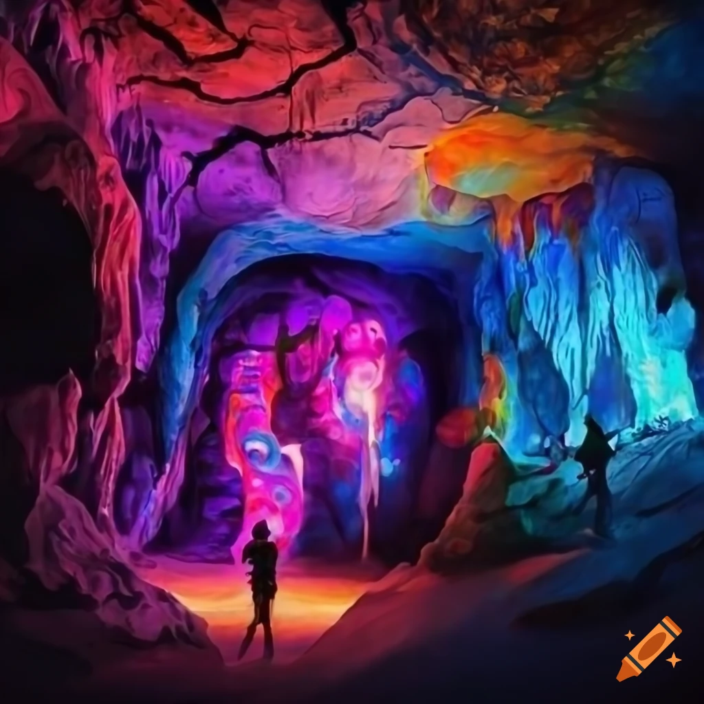 Neon cave paintings on Craiyon