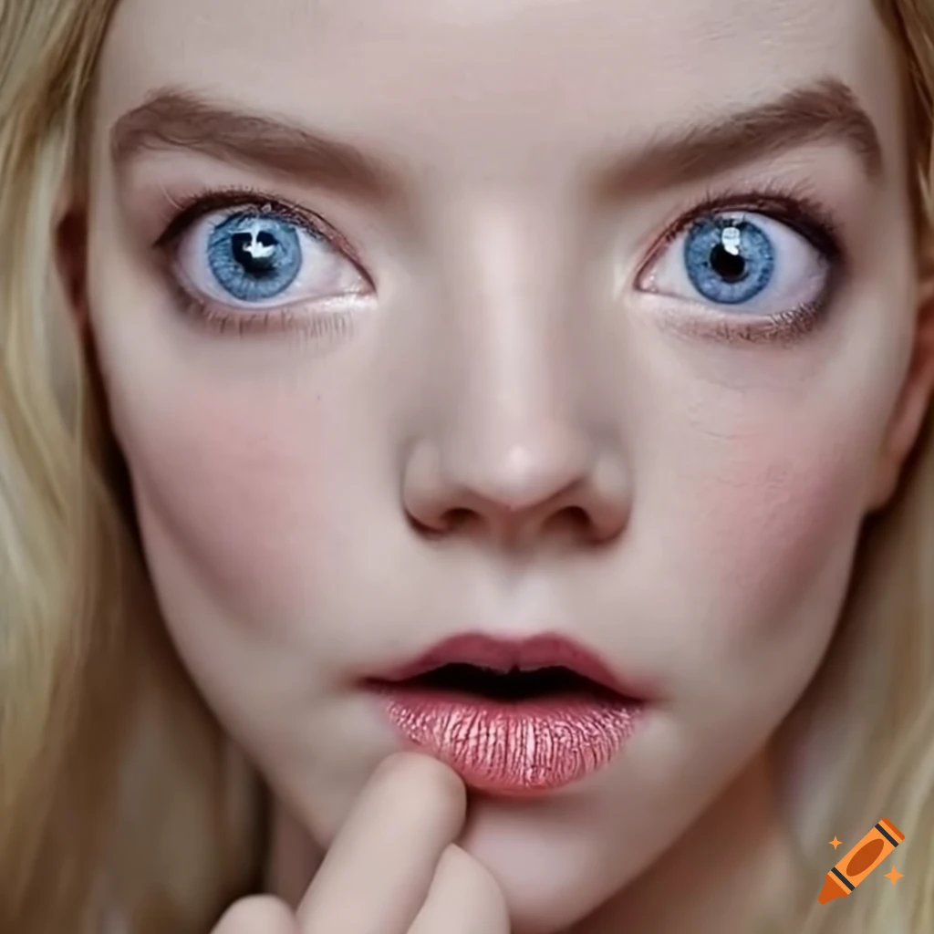 Stunning portrait of Anya Taylor-Joy with bright blue eyes looking ...
