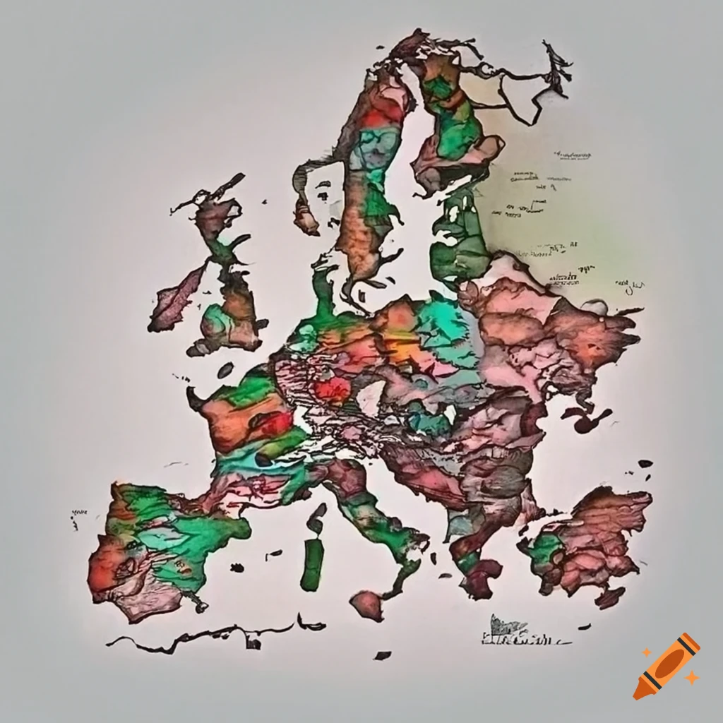 Whimsical map of europe formed by faces of people on Craiyon