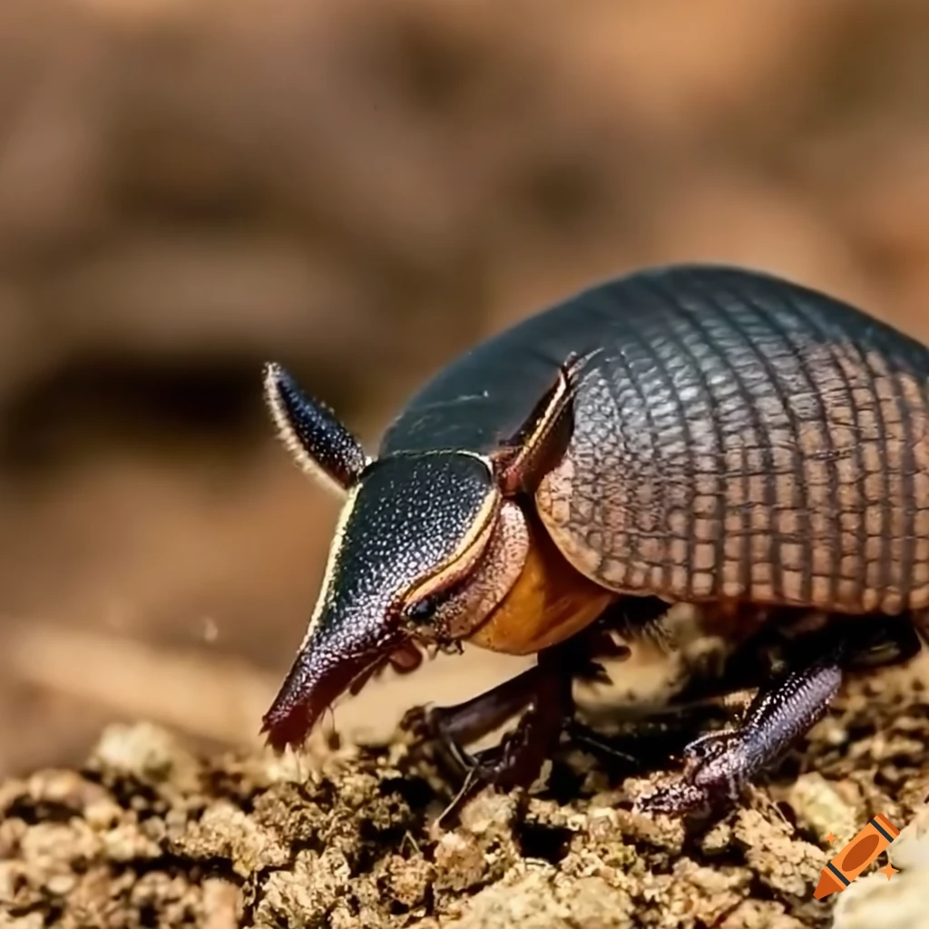 Beetle-armadillo hybrid in full body view on Craiyon