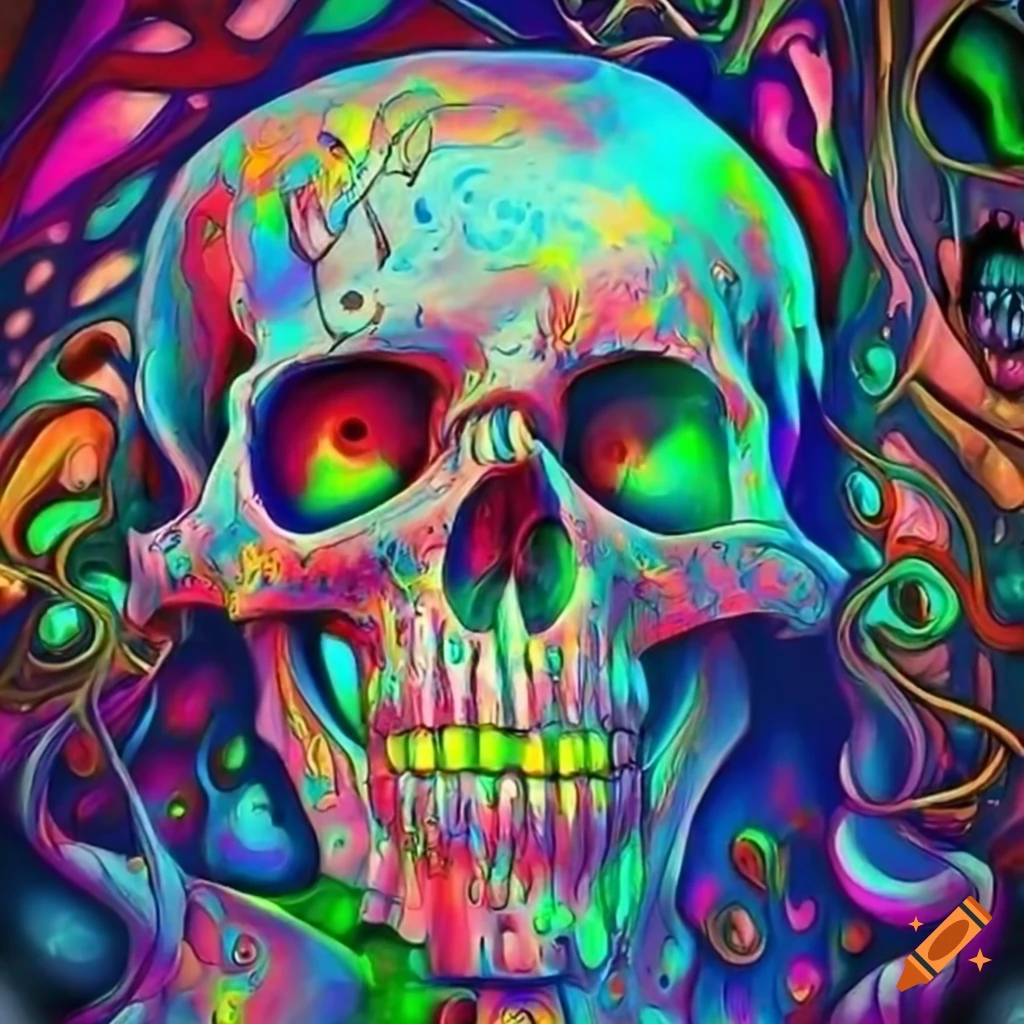 Colorful psychedelic skull art on Craiyon
