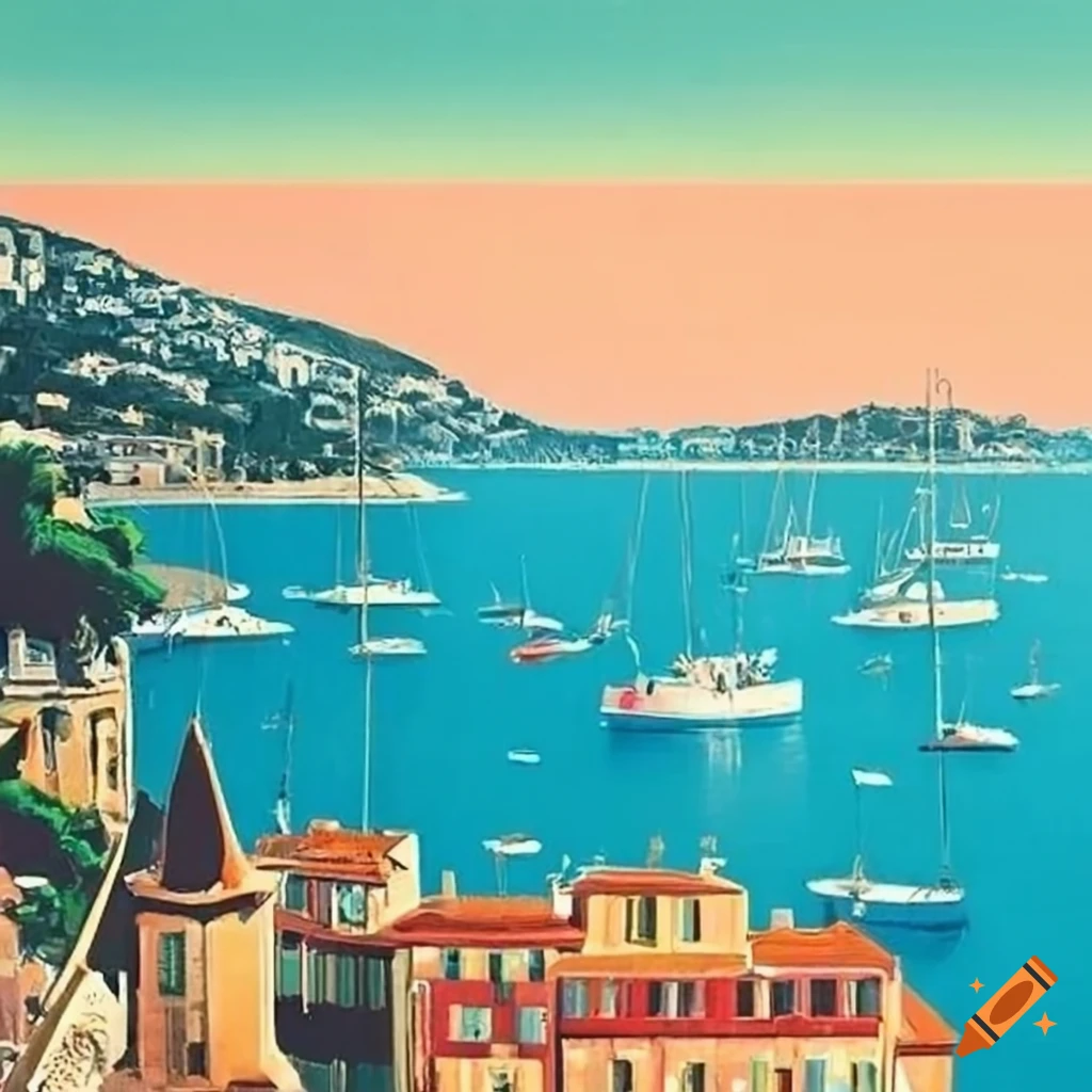 Vintage 50's poster of french riviera on Craiyon
