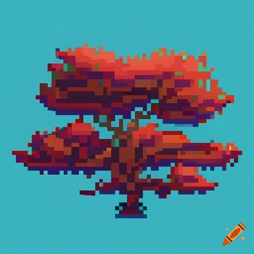 Detailed pixel art of a red fantasy shrub on Craiyon