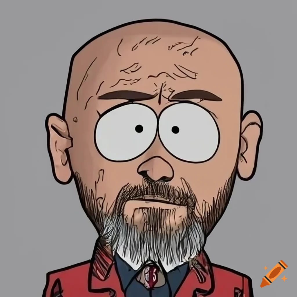 Cartoon-style portrait of eric ten hag in a manchester united coat on ...