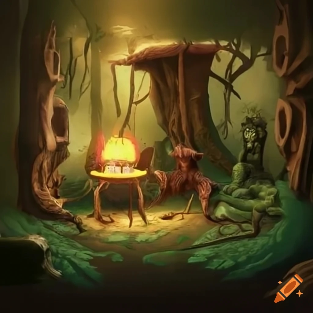 Living room made of goblins and forest on Craiyon