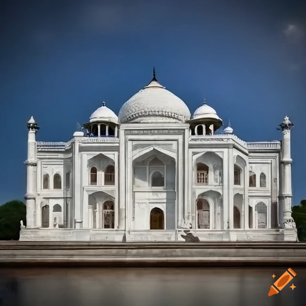 White marble architectural style building frontal elevation on Craiyon