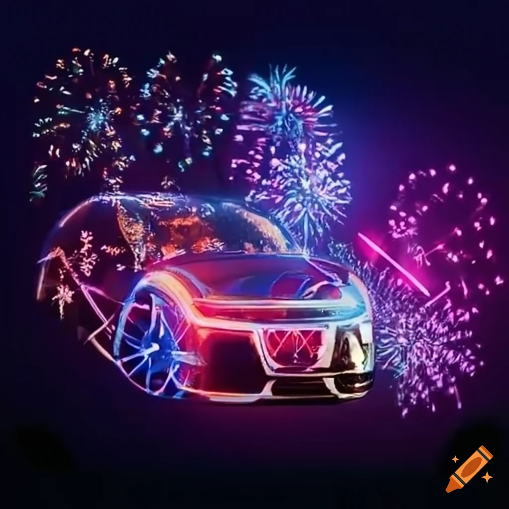 Happy new year 2024 written in a car on Craiyon