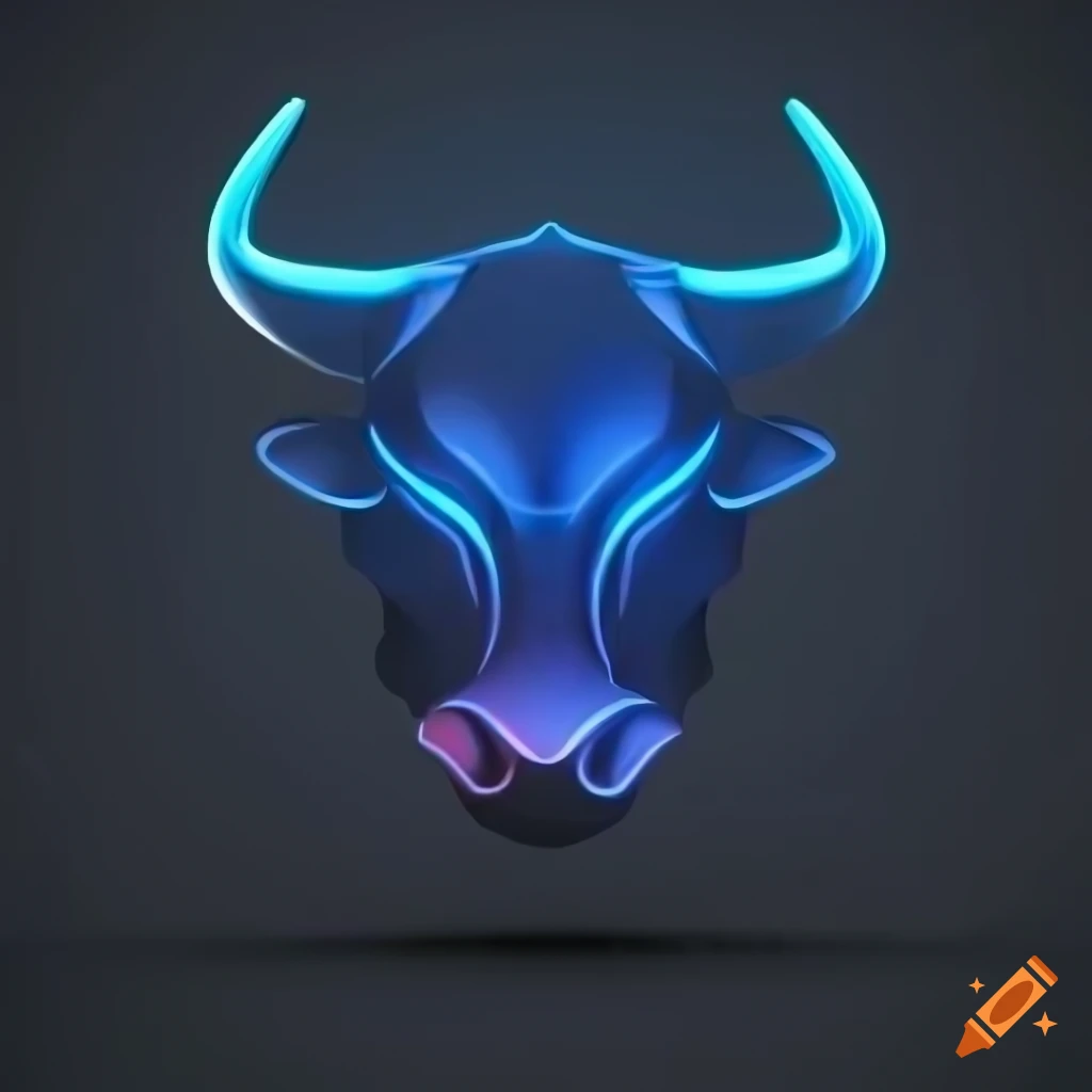 Minimalist 2D bull logo with glowing blue neon light on Craiyon