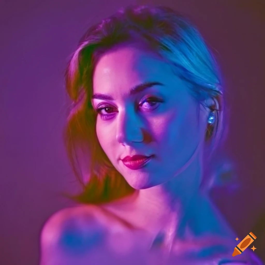 Close-up studio shot with neon vaporwave lights and soft shadows on Craiyon