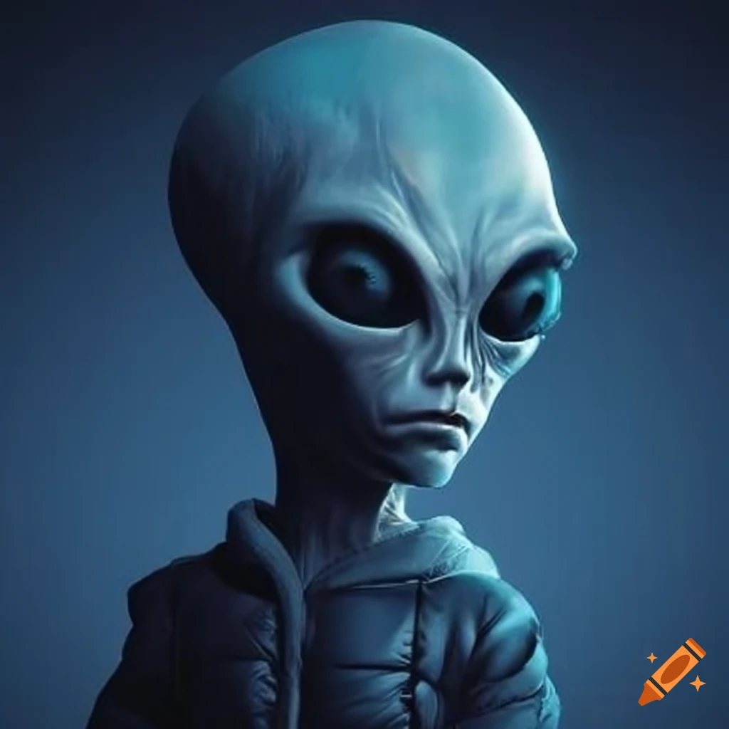 Extraterrestrial wearing a winter jacket on Craiyon