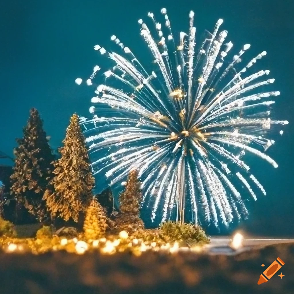 Colorful fireworks in a miniature diorama on Craiyon