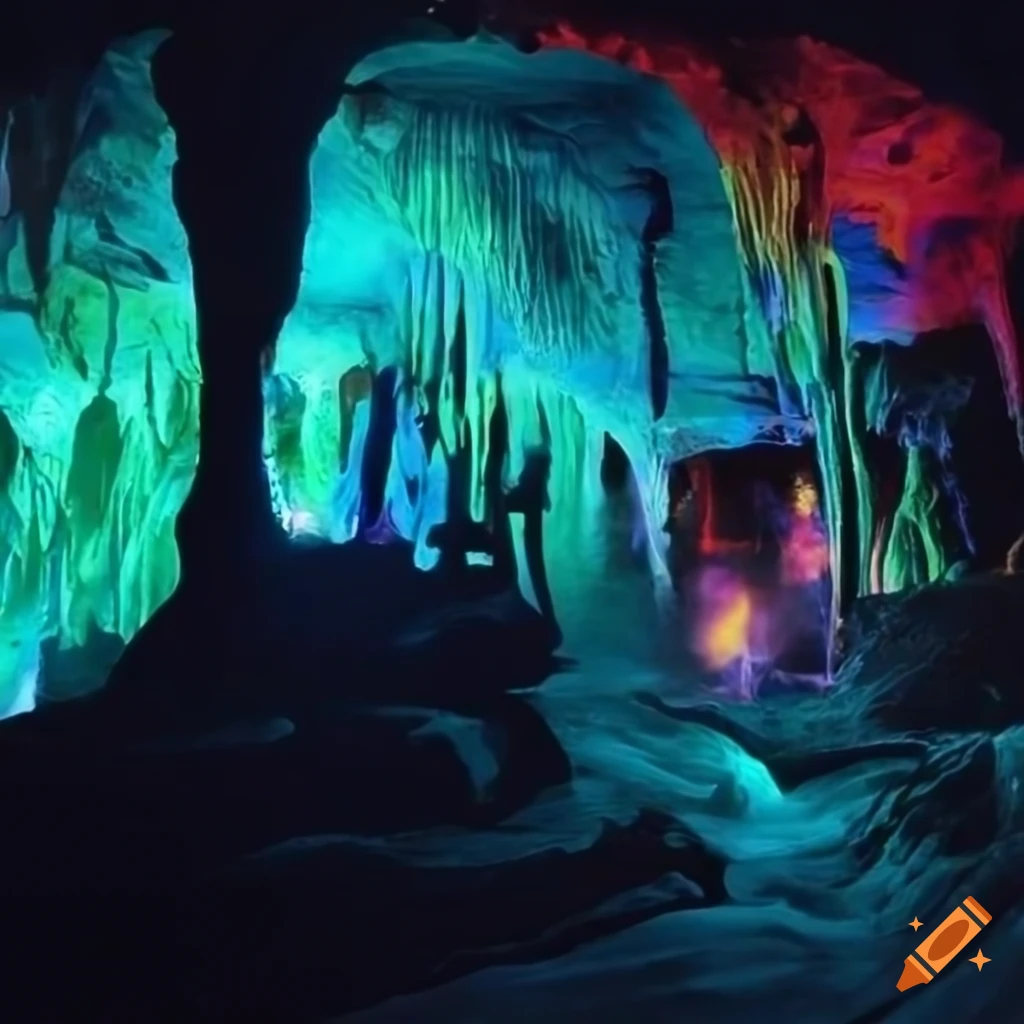 Neon cave paintings on Craiyon