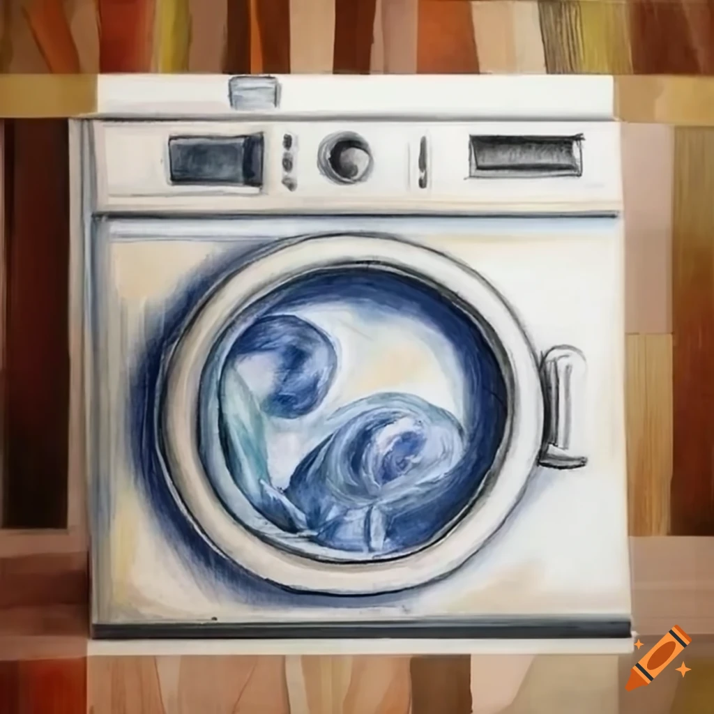 Artistic pencil drawing of a washing machine on Craiyon