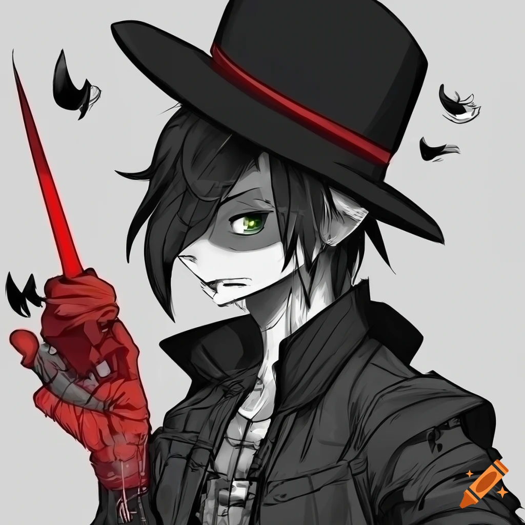 Anthropomorphic male crow with punk style and a small black hat in ...