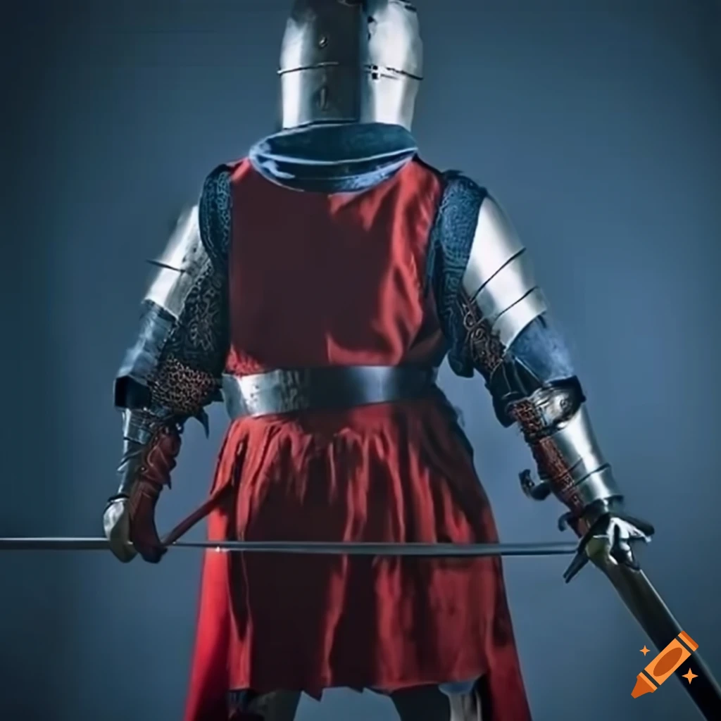 Medieval knight in electric blue armor with a cool sword on Craiyon