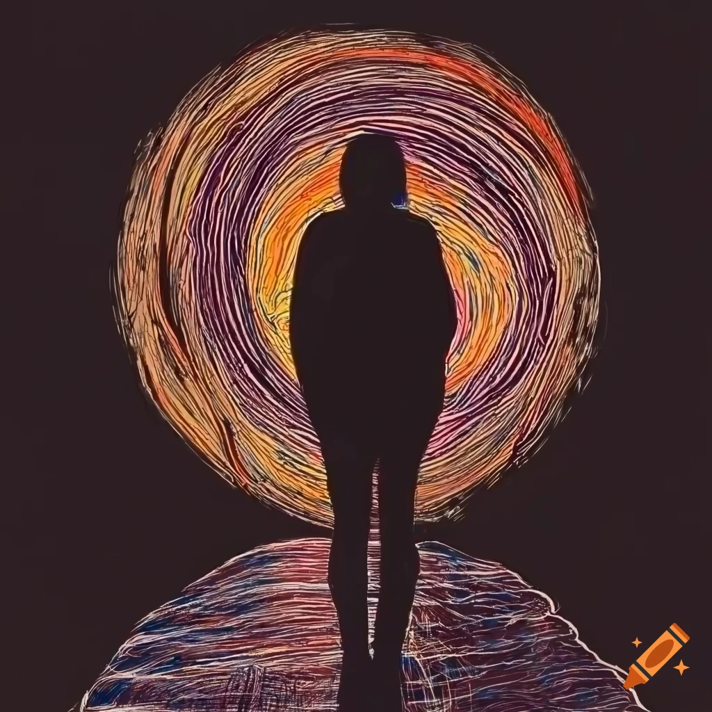 Person gazing into the vastness of space in a detailed drawing on Craiyon