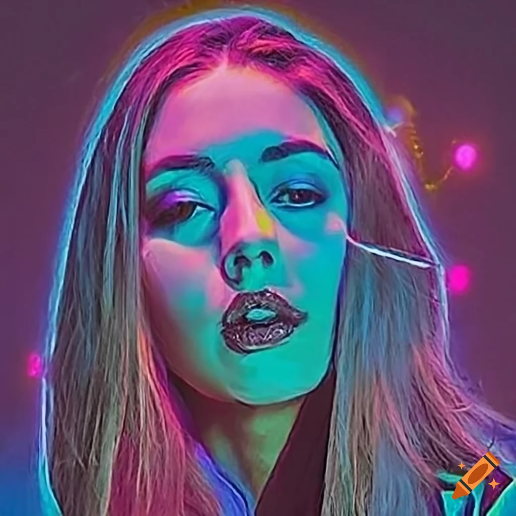 Close-up high definition stylized textured painting with neon lights on ...