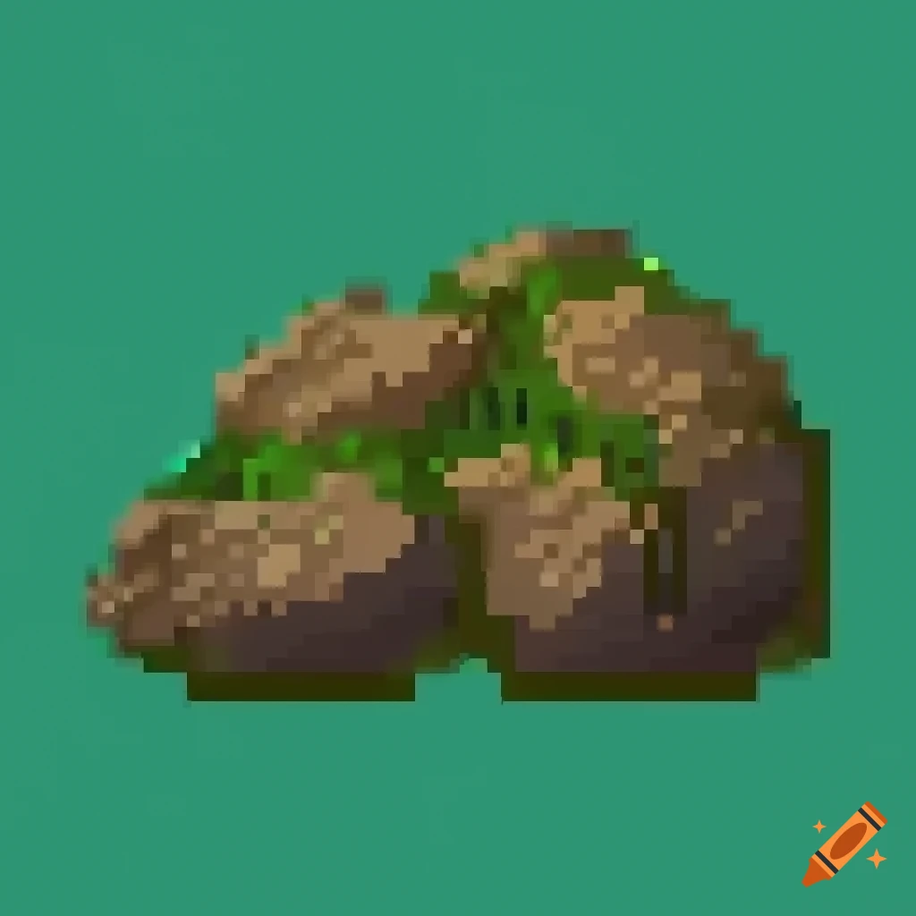 Detailed side view of moss-covered boulder in pixel art on Craiyon