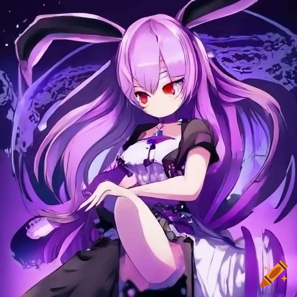 Purple rabbit with red eyes in an anime style on Craiyon