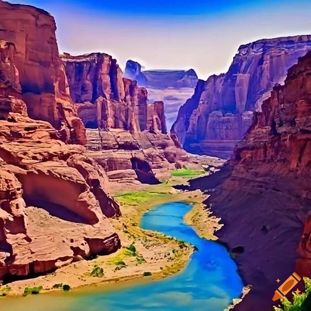 Wadi as-hab river flowing through desert canyon on Craiyon