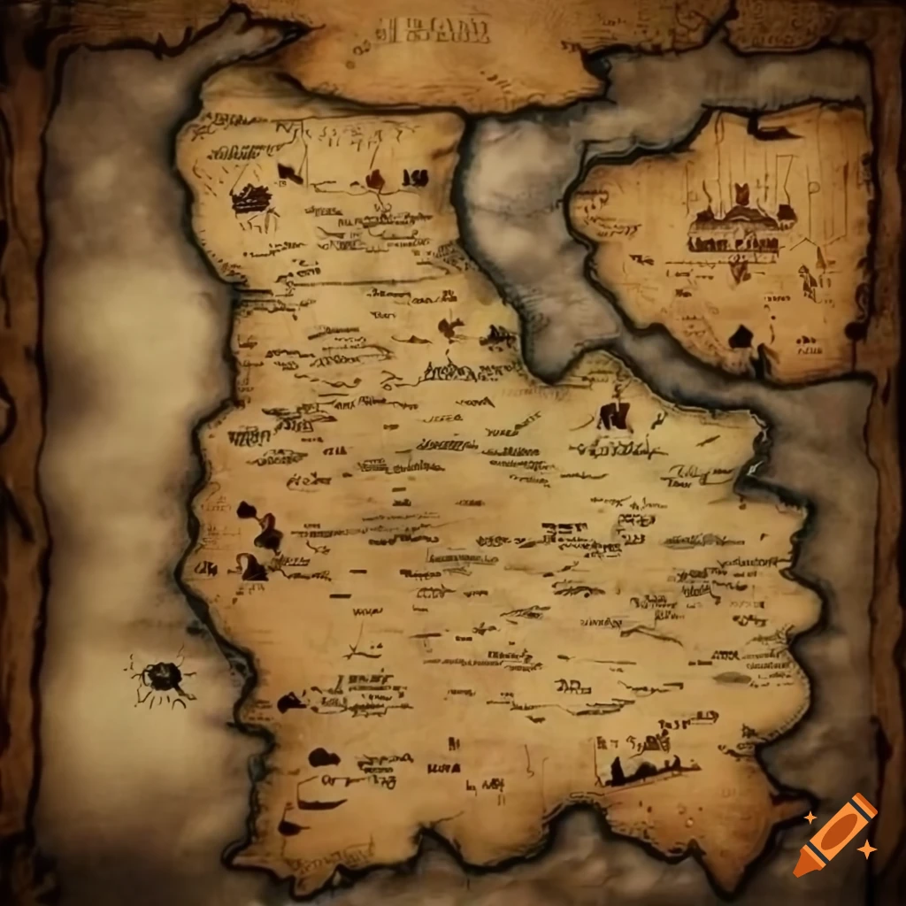Medieval fantasy paper map on Craiyon