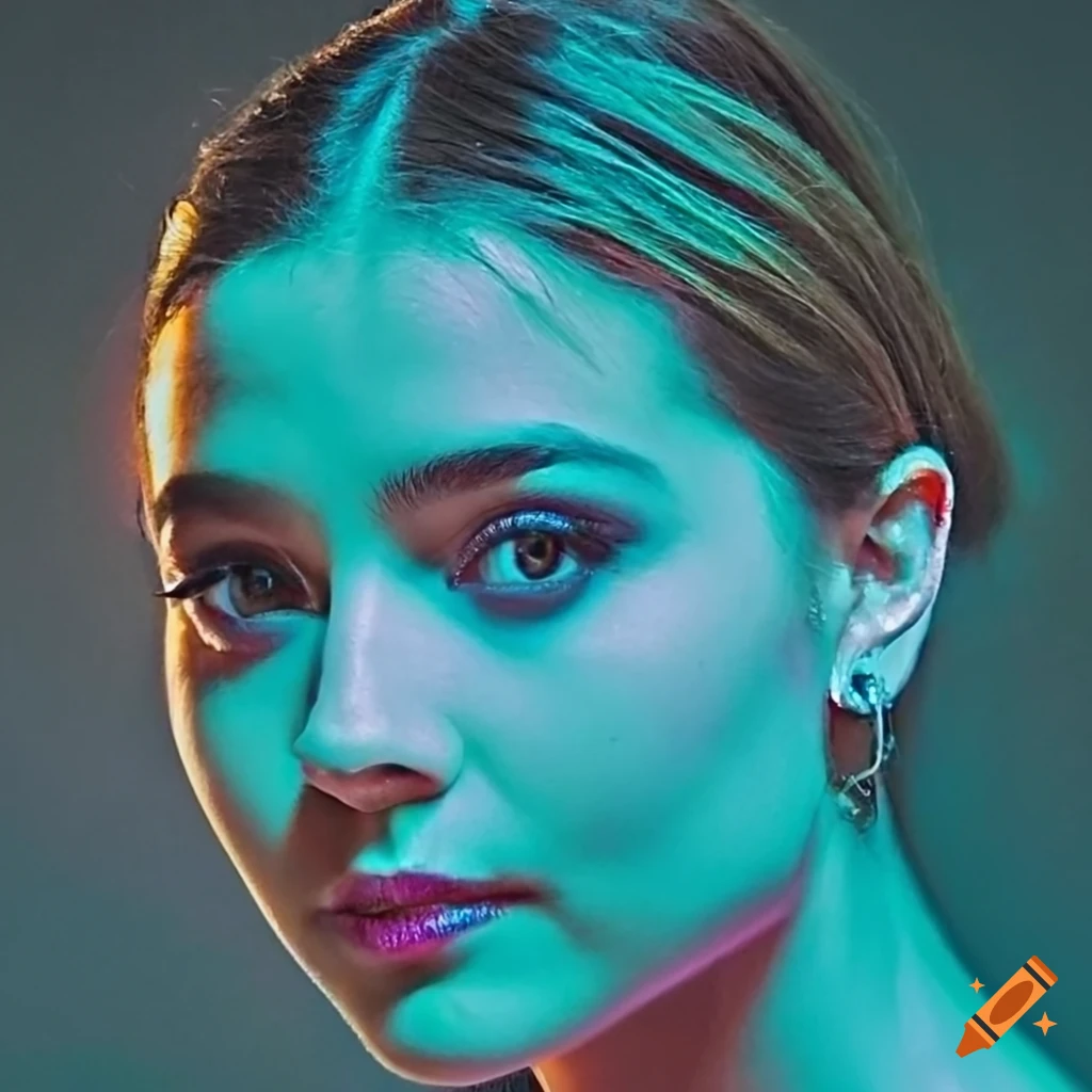 Close-up high definition studio shot with neon vaporwave aesthetic on ...